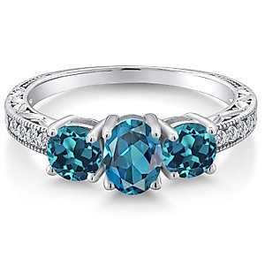 Gem Stone King 925 Sterling Silver London Blue Topaz Ring For Women (2.02 Cttw, Gemstone Birthstone, Available In Size 5, 6, 7, 8, 9)