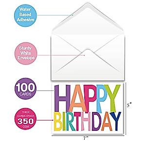 100 Birthday Cards, Happy Birthday Cards Bulk with Short Message Inside, 5x7 Inch Thick Card Stock Assorted Birthday Cards with Envelopes,10 Unique Designs Birthday Cards for Men and Women.
