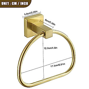 Leyden Brushed Gold Hand Towel Holder, Bathroom Towel Ring, Bath Hand Towel Hangers Wall Mounted Half Round Modern