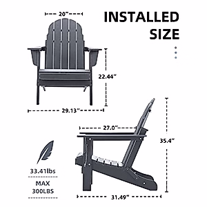 Restcozi Folding Adirondack Chairs, HDPE All-Weather Adirondack Chair, Fire Pit Chairs (2 Pack, Grey)