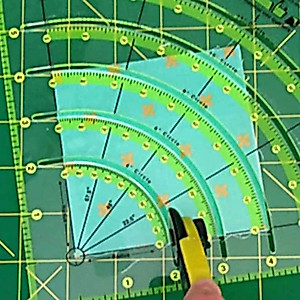 HONEYSEW Arcs & Fans Quilt Circle Cutter Ruler Multifunctional Arc Cutting Patchwork Ruler,Acrylic Quilters Ruler with Double Colored Lines for Cutting Cloth Ruler Template Sewing Crafts