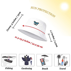 ZLYC Unisex Fashion Embroidered Bucket Hat Summer Fisherman Cap for Men Women Teens (Butterfly Pure White)