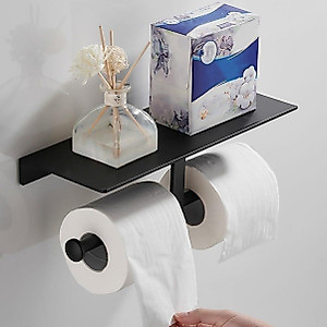 HOOTNEE Towel Holder Storage Shelf Paper Towel Rack Black Wall-Mounted Aluminum Space-Saving Bathroom Utility