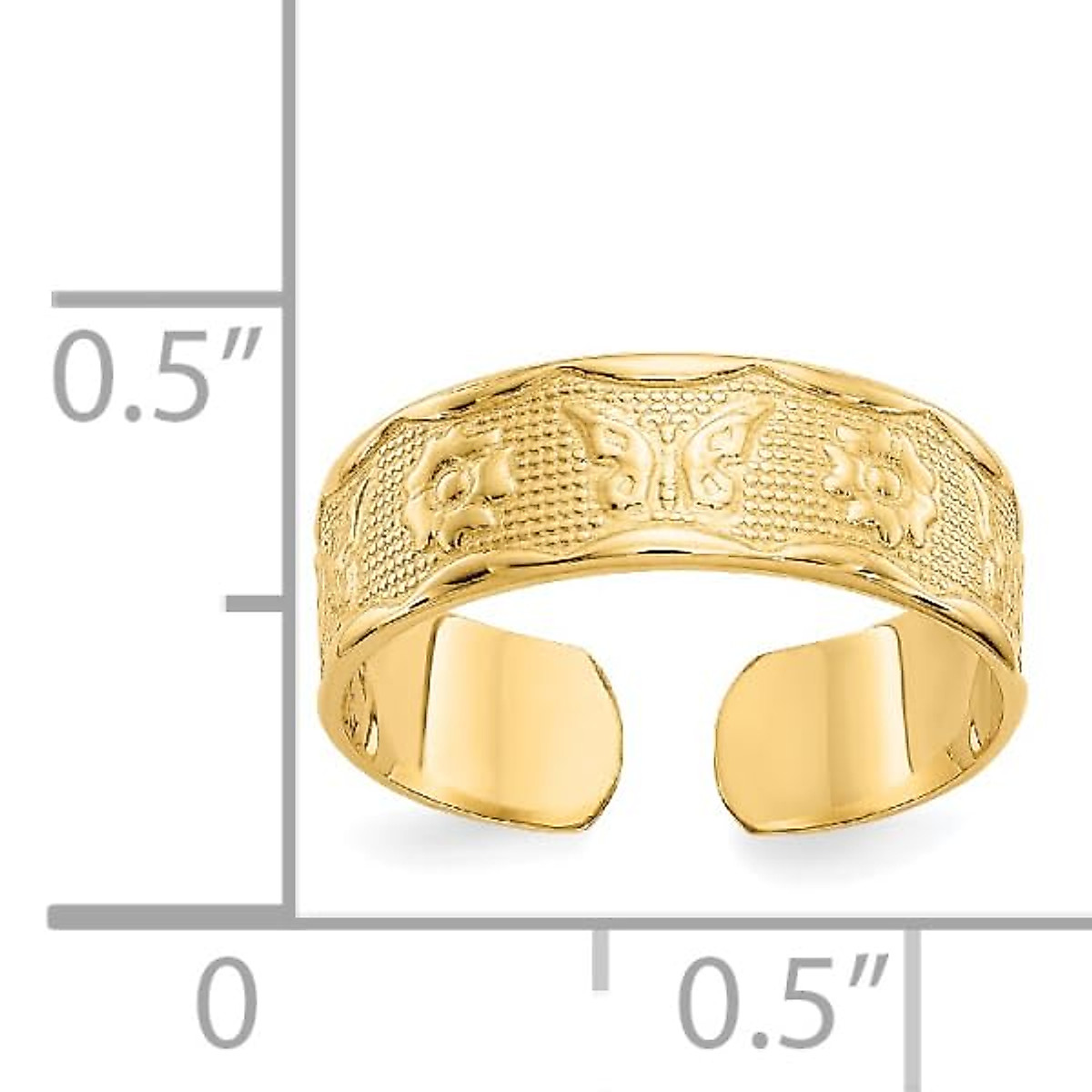 IceCarats 14K Yellow Gold Flower Butterfly Wings Adjustable Toe Ring Open Midi Band Summer Beach Jewelry