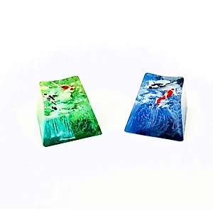 Handmade Koi Fish OEM R4 Resin Keycap Translucent Backlit Keycaps for Cherry MX RGB Switch Gaming Mechanical Keyboards DIY Replace (Blue)