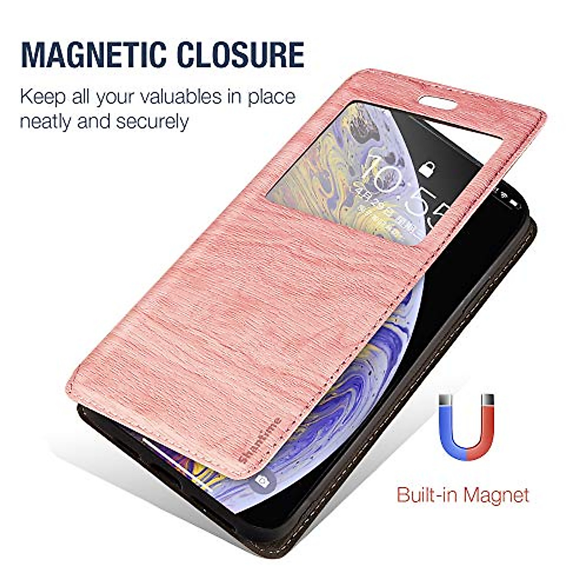 for Gigaset GS195 Case, Wood Grain Leather Case with Card Holder and Window, Magnetic Flip Cover for Gigaset GS195 (6.18”)
