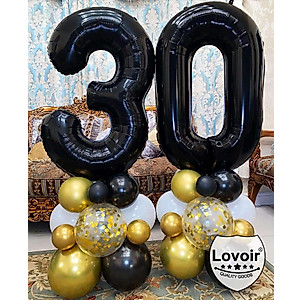 Lovoir 40 Inch Black Number Balloon 30 Large Size Jumbo Digit Mylar Foil Helium Black Balloons for 30th Birthday Party Celebration Decorations Graduations Anniversary Supplies Excellent Quality