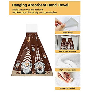 BOBOWUNY Brown Gnomes 2 Pcs Hanging Kitchen Hand Towels, Farmhouse Coffee Casual Time Super Soft Microfiber Tie Towels Aborbent Washcloth for Bathroom Oven Tea Bar