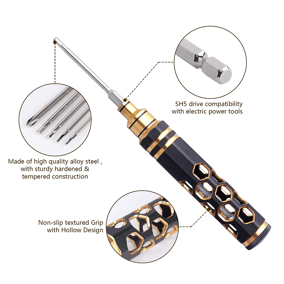 AllinRC RC Hex Head Allen Wrench Set & Phillips Screwdriver 5 in 1 RC Hobby Tools Kit for RC Car Traxxas Arrma Axial Losi Redcat Racing Helicopter Drone Boat