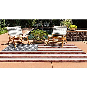 Unique Loom Jill Zarin Outdoor Collection Abstract Novelty Lines Area Rug (6' 0 x 9' 0 Rectangular, Red)
