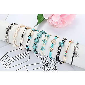 LOYALLOOK 10PCS Shell Turtle Ankle Bracelets Handmade Boho Anklet Jewelry Adjustable Natural Cowrie Shell Beach Bead Anklet for Women