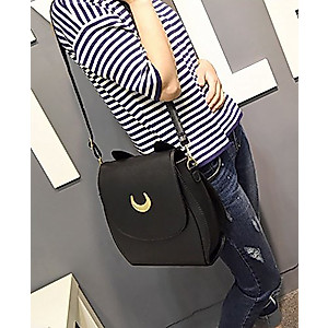 JHVYF Moon Luna Backpack Cute Kitty Cat Shoulder Bag PU Leather Backpack School Bag Black 3034