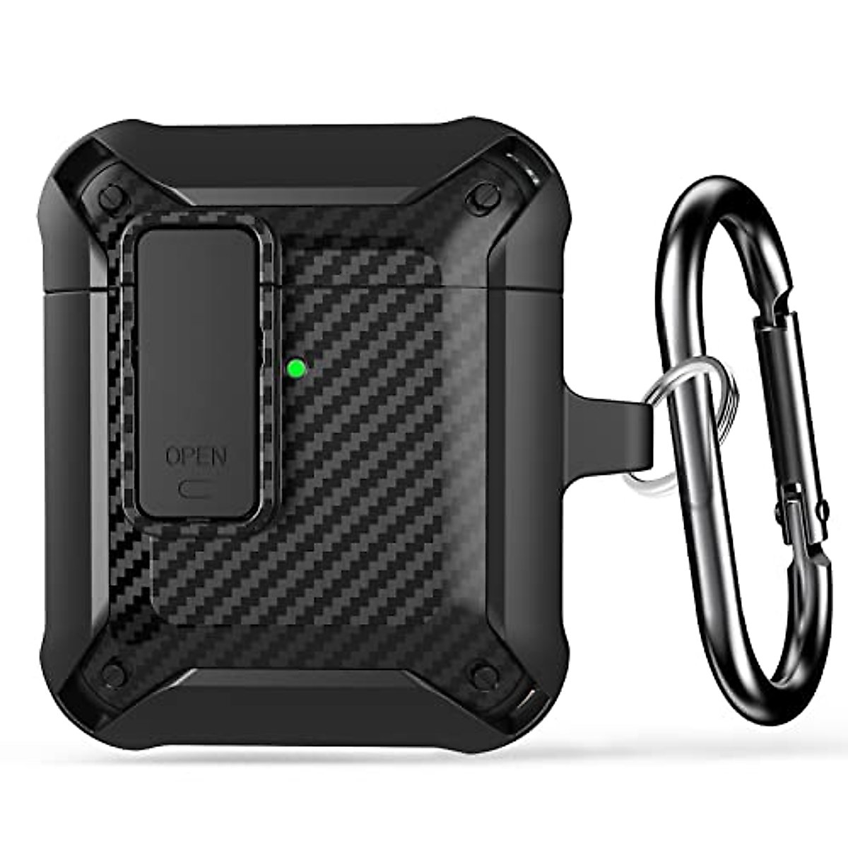 Lopnord for Airpod Case with Lock Compatible with Apple Airpods Case 2nd Generation Case, Rugged Case Cover for AirPods 1st Charging Case with Keychain for Men Women[Front LED Visible]