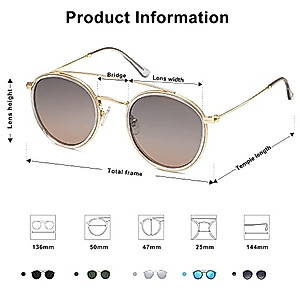 SOJOS Retro Round Double Bridge Polarized Sunglasses for Women Men Vintage Circle UV400 Sunnies SJ1104, Grey/Grey