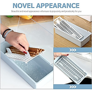 Cabilock Tool Organizer Box Chopstick Draining Box Chopstick Holder Kitchen Cutlery Storage Case Flatware Tray with Lid Utensil Storage Container Kitchen ( Blue ) Metal Chop Sticks