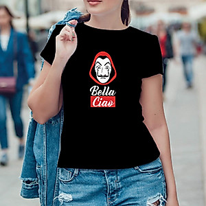 BannerBuzz, Bella Ciao Crew Neck T-Shirt Short Sleeve, Cotton Fabric, Unisex, Digitally Printed, Fabric Warranty for up to 25 Washes (Medium, Black)