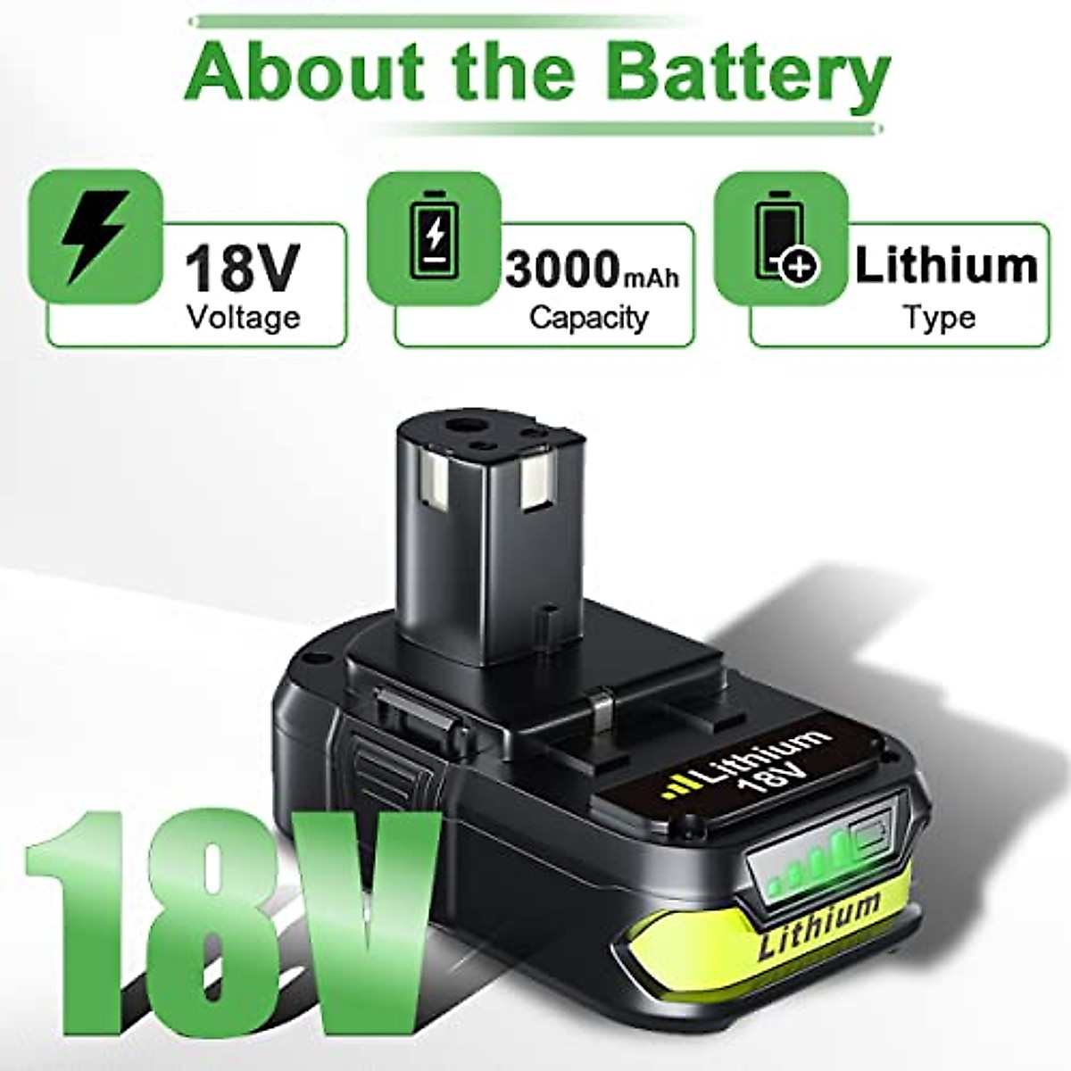 2Pack 3.0AH P102 P190 Replacement for Ryobi 18V Battery + P117 Charger for Ryobi Battery 18V Lithium P108 P107 P104 P105 P102 P103 for Ryobi 18V Lithium Battery Charger with 260051002 P117 P118 P113