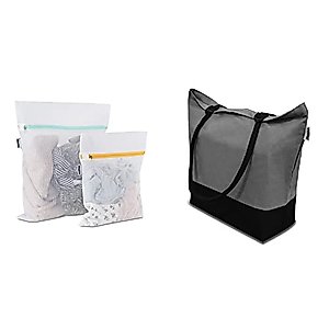 Mamlyn Mesh Laundry Bag for Delicates, (1 Medium, 1 Small) and Cotton Canvas Tote Bag with handles