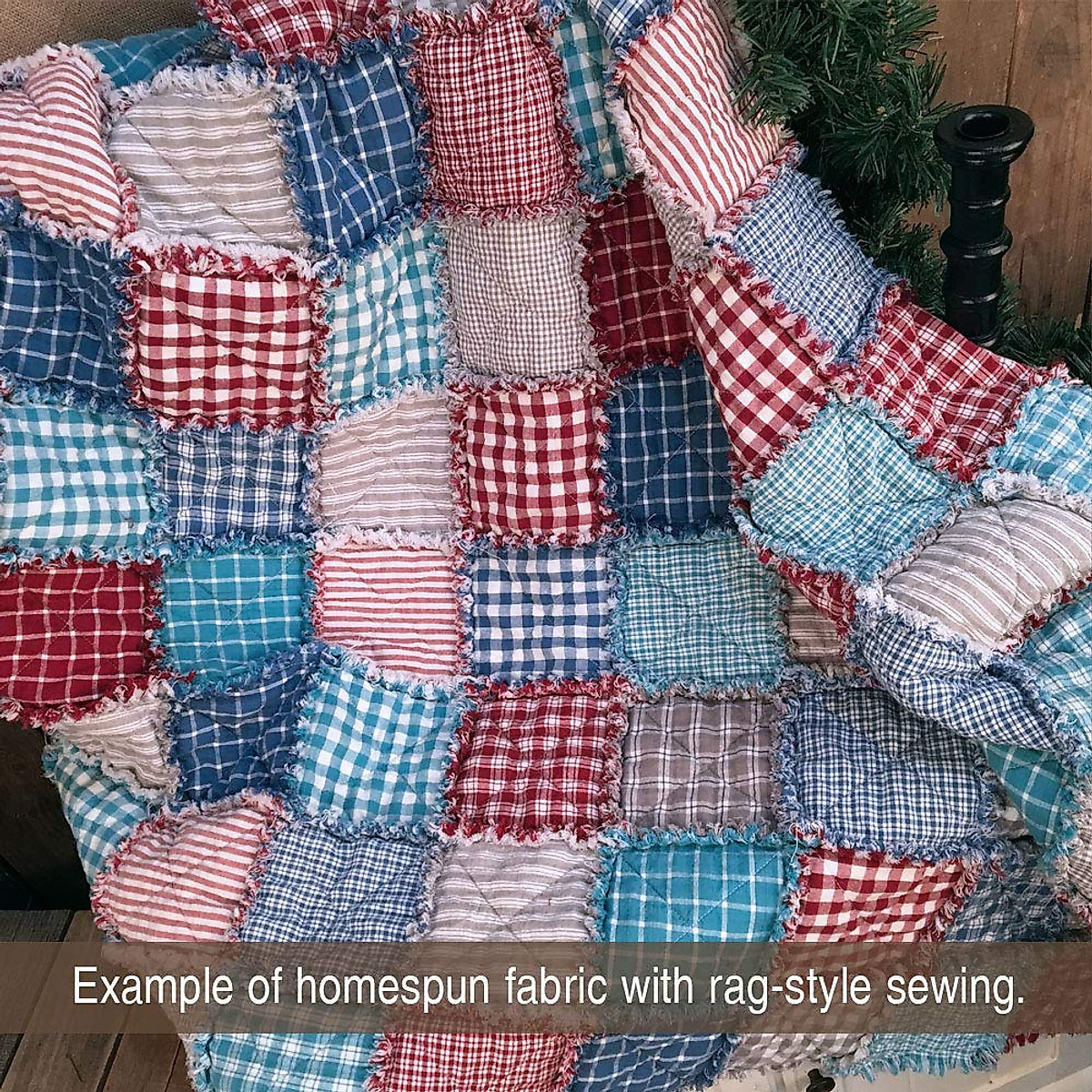 Cottage Blue 5 Mini Buffalo Plaid Cotton Homespun Fabric by JCS - Sold by The Yard
