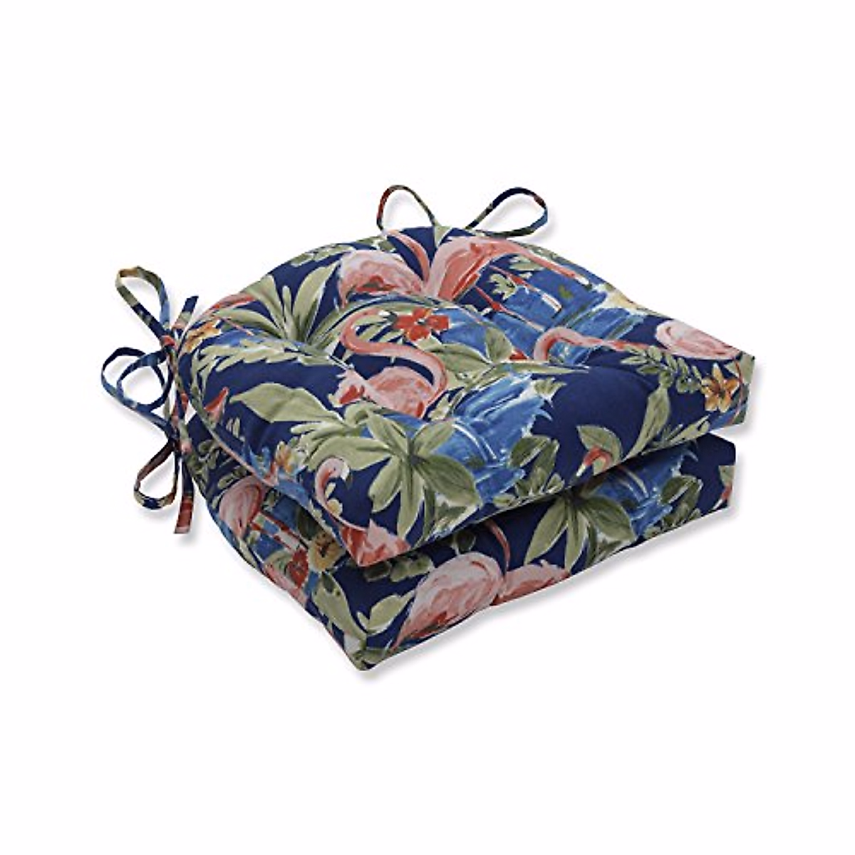 Pillow Perfect Outdoor/Indoor Flamingoing Lagoon Chair Pads, 2 Count (Pack of 1), Blue