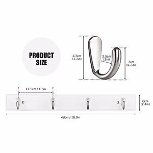 Wall Mount Coat Rack, 4-Hook Heavy Duty Wooden Key Organizer, Decorative Hook Rail for Entryway, Bedroom, Hallway, Mounted Hanger for Hats, Towels, Clothes, Bags (White)