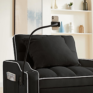 KINFFICT 3-in-1 Sofa Bed, Convertible Sleeper Chair Sofa Bed Adjustable Pull Out Sleeper Chair Bed Multi-Pockets Folding Sofa Bed for Living Room Bedroom Small Space (Black)