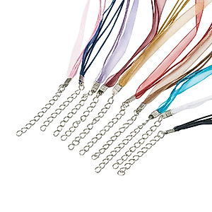 Beadthoven 100 Strands Multi-Strand Ribbon Necklace Cord with 3 Loops Waxed Cord Organza Ribbon Alloy Lobster Claw Clasps Chains for Necklace Making 17.7" Solid Mixed Color