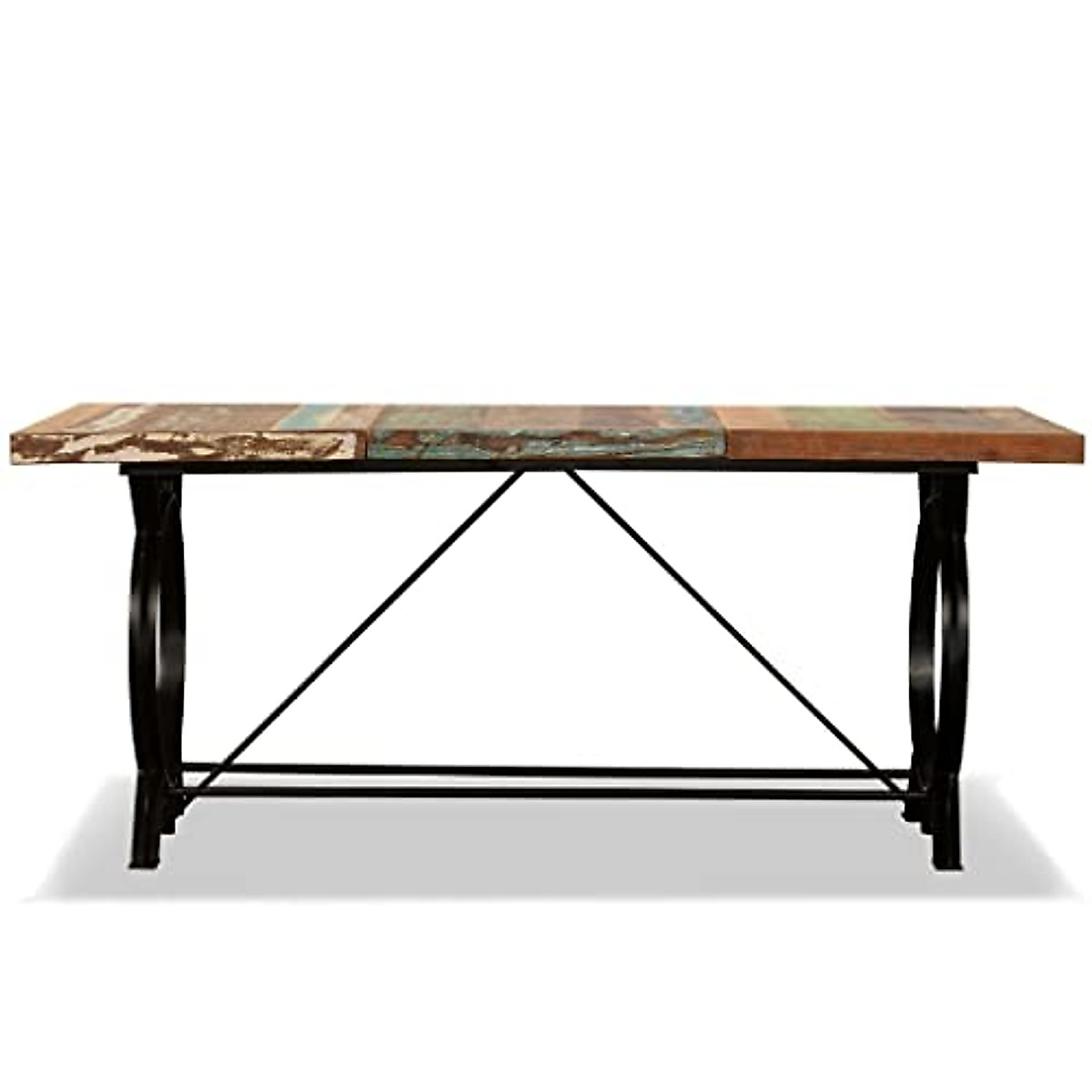 GOLINPEILO Wooden Dining Table with Steel Legs, Industrial-Style Kitchen Table Solid Reclaimed Wood 70.9" x 35.4" x 30.3" -AA