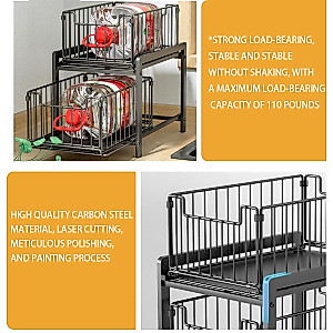 2-Tie Under Sink Cabinets Organizer with Sliding Storage Drawer, Pull Out Cabinets Organizer Shelf, Sliding Kitchen Countertop Storage Basket (black)
