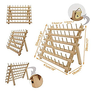 New brothread 2X60 Spools Wooden Thread Rack/Thread Holder Organizer with Hanging Hooks for Embroidery Quilting and Sewing Threads