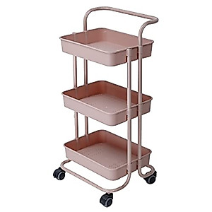 HOUKAI Kitchen Furniture Multi-Layer Steel Frame Wood Partition Multifunction Organizer Cart with Wheels Kitchen Trolley (Color : Black, Size : 3-Tier)