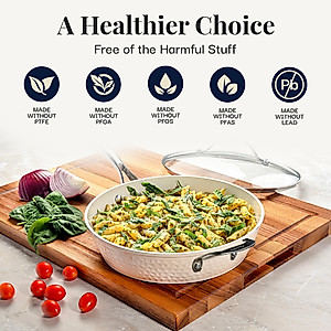 GOTHAM STEEL 14 Inch Non Stick Frying Pans with Lid, Large Frying Pans Nonstick with Lid, Non Toxic Ceramic Pan Skillet, Nonstick Frying Pan, Induction Pan, Oven/Dishwasher Safe – Cream Hammered