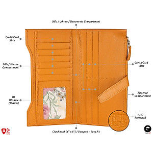 Mou Meraki Women RFID Blocking Real Leather Bifold Wallets For Women-Shield Against Identity Theft (Yellow)