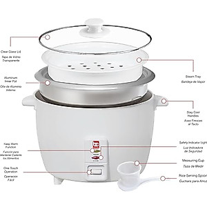 Bene Casa - Rice Cooker with Glass Lid - Includes Nonstick Aluminum Inner Pot and a 12 Hour Keep Warm Feature - Cooks Up to 12 Cups of Rice (6 Cups Uncooked)