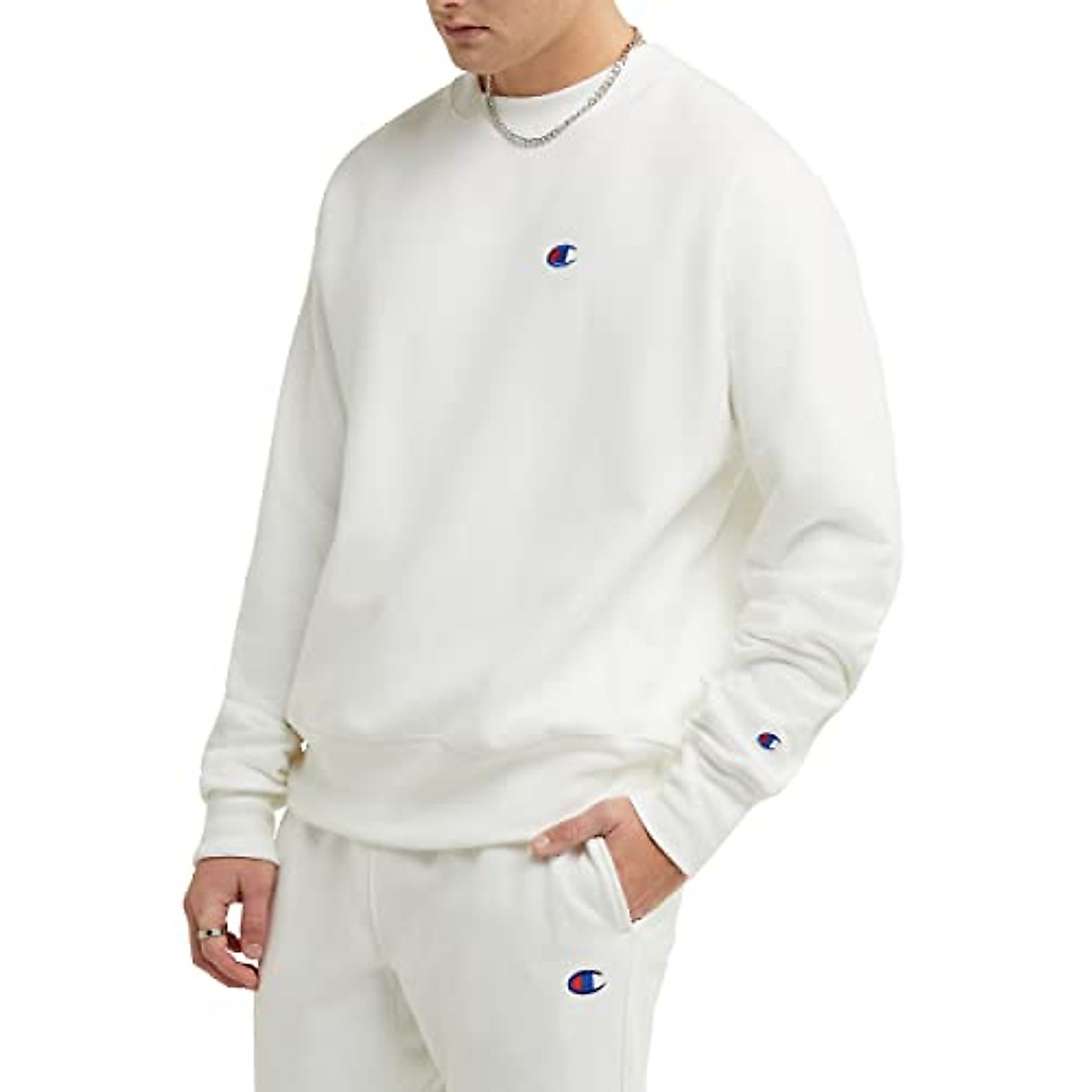 Champion Men's Reverse Weave Sweatshirt,White/Left Chest "C" Logo,X LARGE