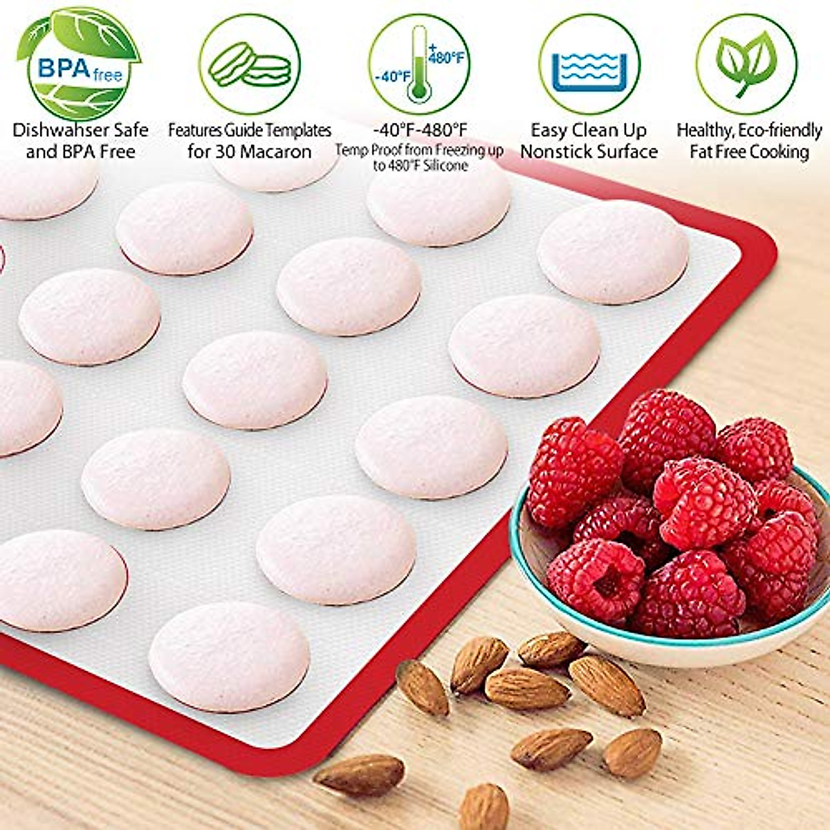 Silicone Baking Mat Macaron Baking Kit, Macaroon Baking Mat Set of 2 Half Sheet Nonstick Baking Mats, 6 Piping Tip, 2 Piping Bag and 2 Tie - Reusable Nonstick Liners for Baking Pans(16.5"x11.6")