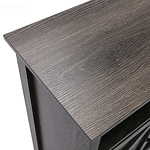 fancyqube Farmhouse Coffee Bar Cabinet, Rustic Sliding Barn Door Storage Cabinet with Power Outlet, Buffet Server Sideboard Cupboard Table for Dining Room Entryway Kitchen (Wash Grey)