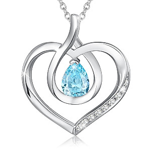 AGVANA March Birthstone Jewelry Aquamarine Necklace for Women Sterling Silver Forever Love Infinity Heart Pendant Necklace Anniversary Birthday Gifts for Women Mom Wife Her