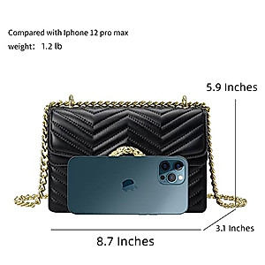 TAGDOT Fashion Metal Chain Shoulder Crossbody Bags for Women Handbag Purses Vegan Leather Clutches (Black)