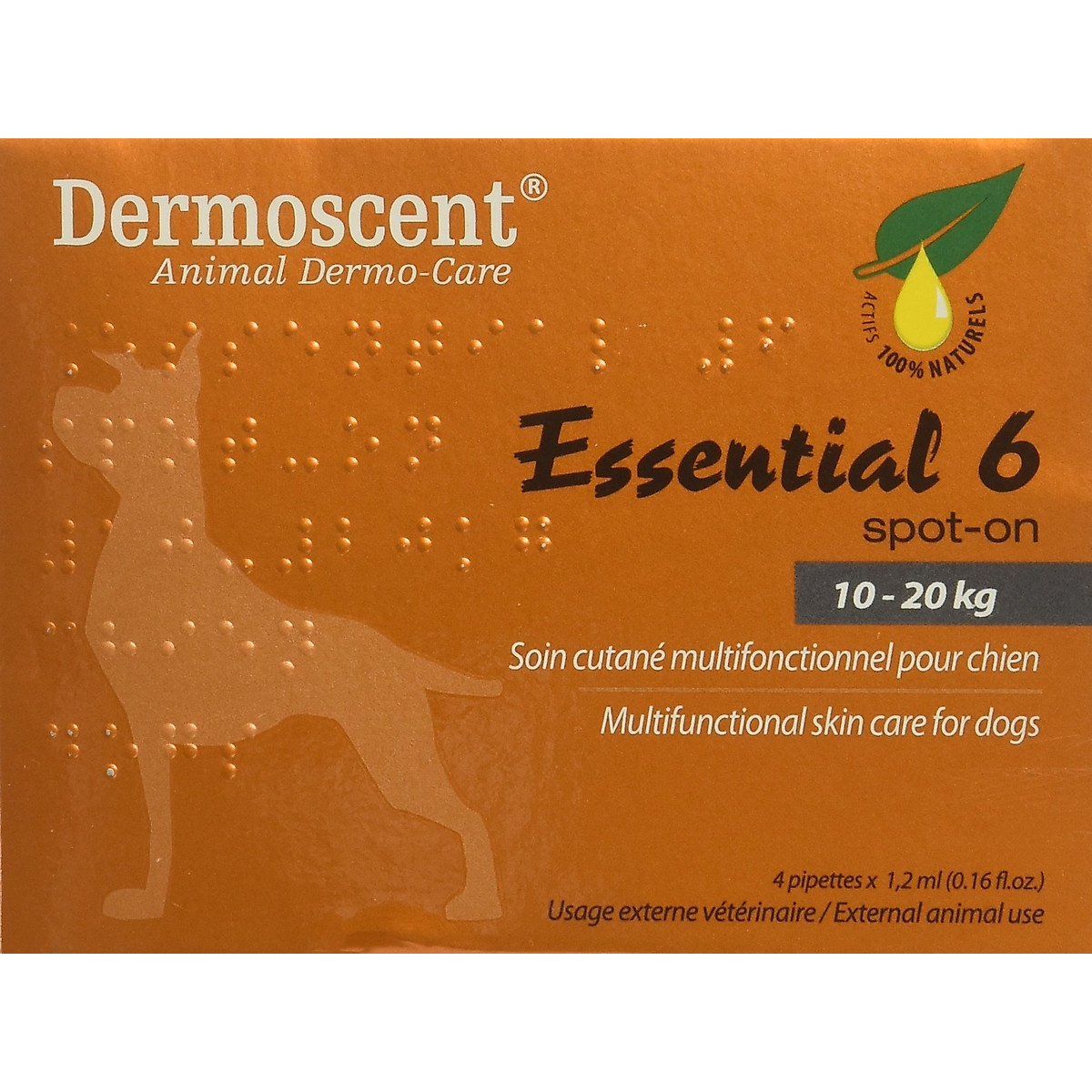 Dermoscent Essential 6 Spot-On Skin Care for Medium Dogs 22-45 lbs, 4 Tubes (10 - 20kg)