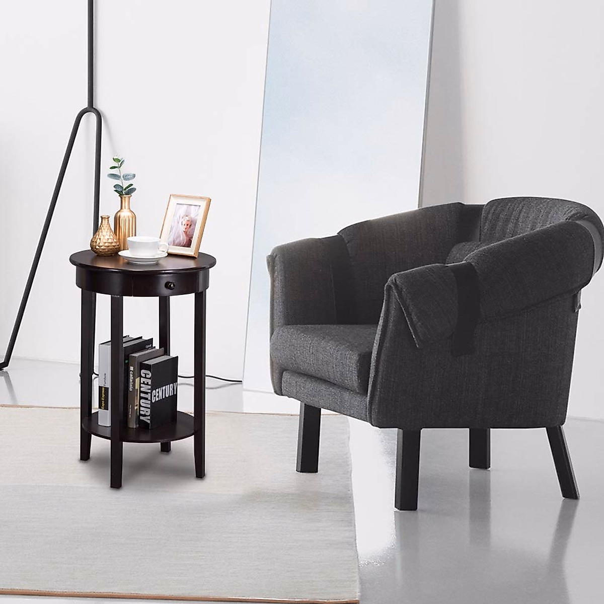 RLZCFF 47x47x71CM Simple Round with Drawer Side Coffee Table Side Table End Table Brown for Livng Room