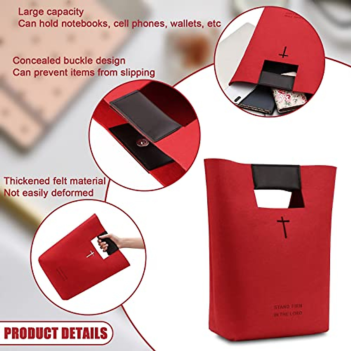 Felt Bible Cover, Bible Protective Carrying Case, Bible Tote, Bible Study Book Holder, Church Bible Carrier with Hollowed Cross Design and Bible Verse