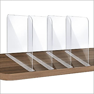 ROUFA 4Pcs Clear Acrylic Shelf Dividers, Adjustable Closet Organizer Fit for Any Thickness of Shelves, Multi-Purpose Wood Shelf Separators for Bedroom, Kitchen, Office, Bathroom, 11.8''x11''