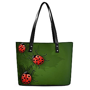 Womens Handbag Ladybug Leather Tote Bag Top Handle Satchel Bags For Lady