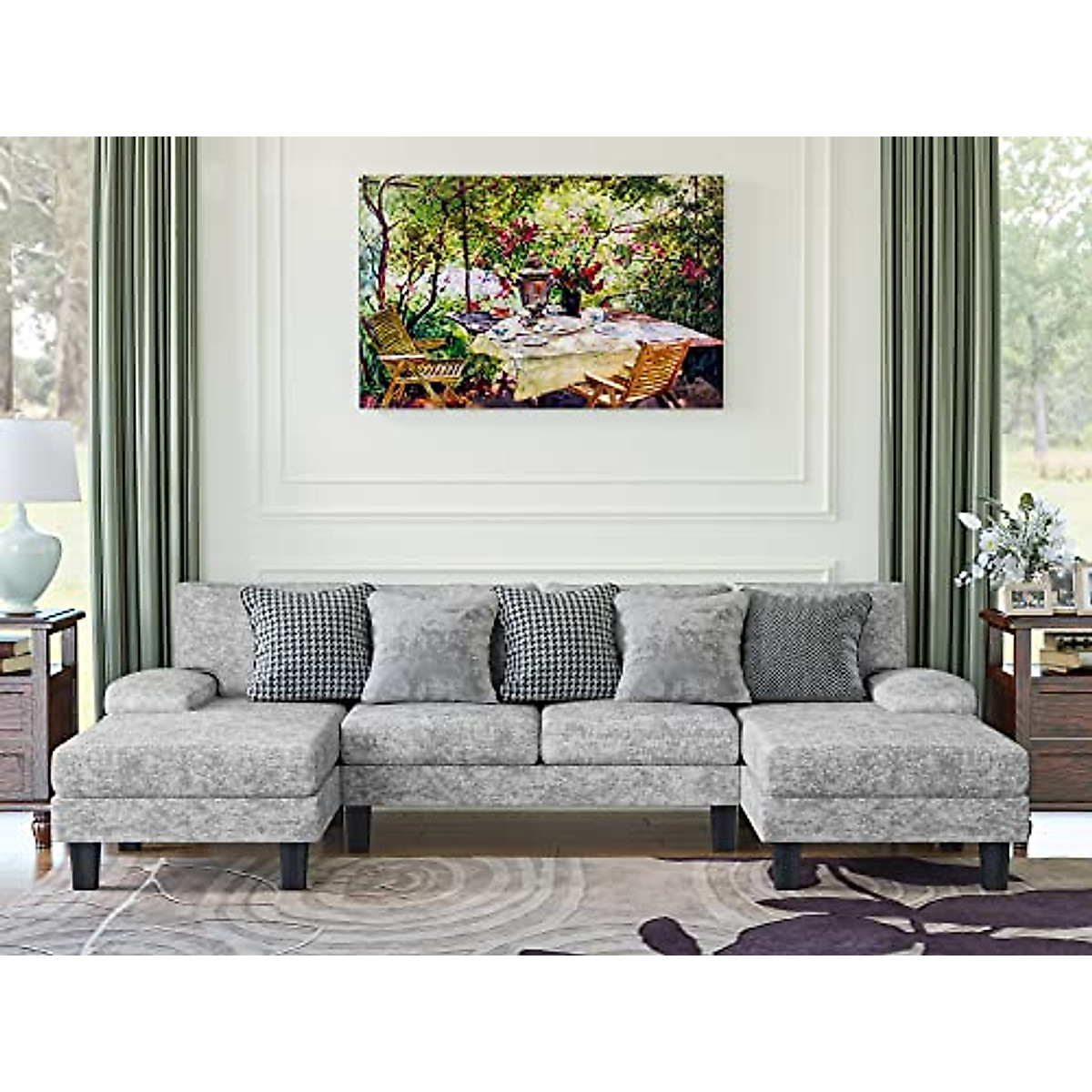 YESHOMY Convertible Sectional U-Shaped Couch with Soft Modern Cotton Chenille Fabric for Living Room, 6 Seats Oversized Sofas with Comfortable Backrest, Grey and White