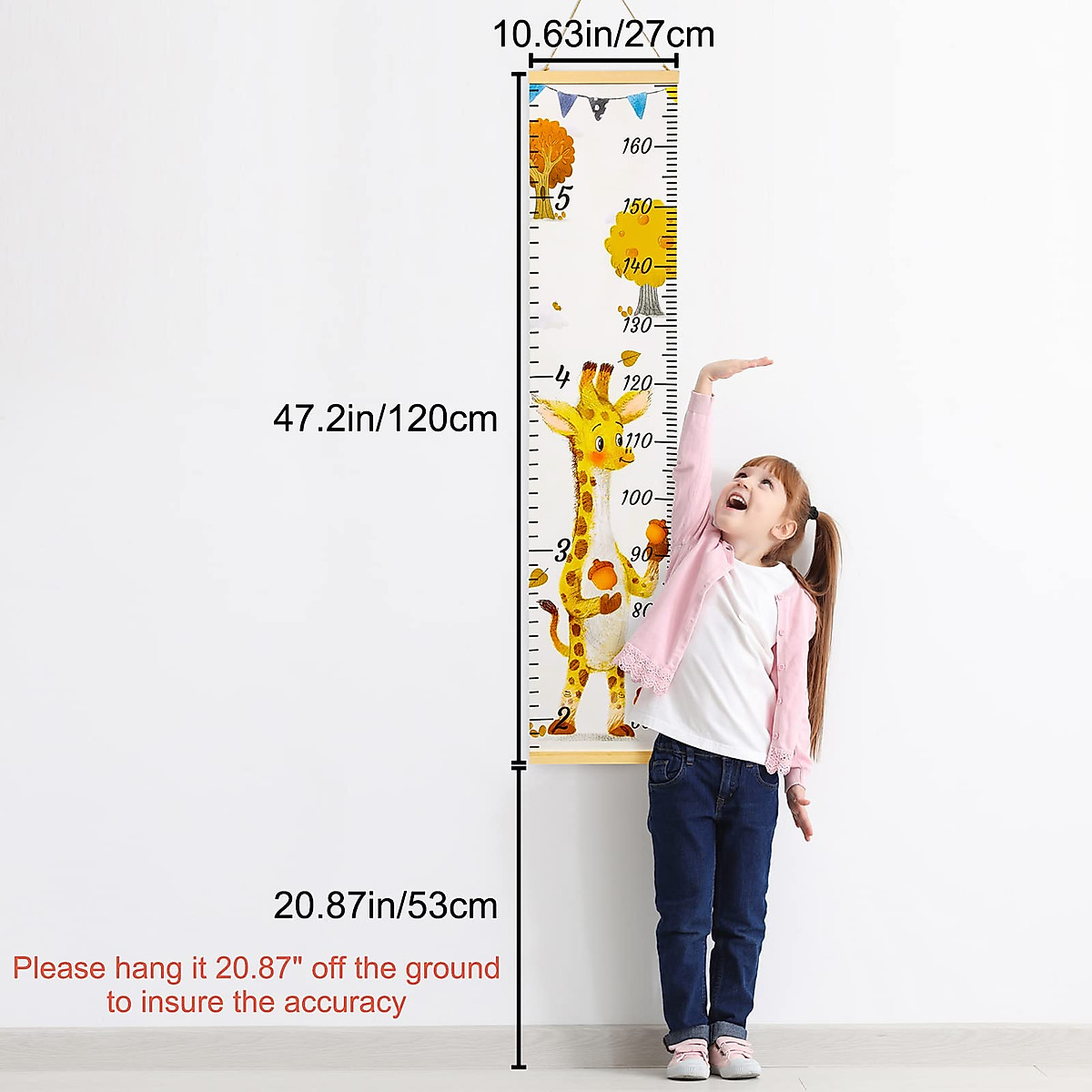 FIOBEE Kids Growth Chart Baby Height Chart Wall Hanging Ruler Measurement Chart Nursery Room Decor for Girls Boys Toddlers, Giraffe