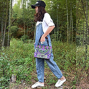 Canvas Floral Hobo Tote Bags for Women Stylish Casual Shoulder Handbag Ethnic Embroidery Purse