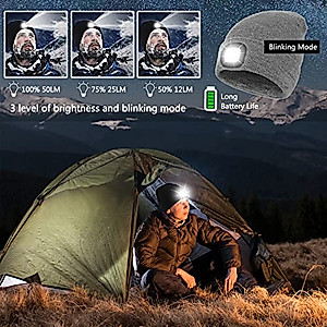 Lutoris 2 Pack Men Headlight Unisex Beanie,USB Rechargeable Adjustable Brightness Head LED Hat Light,for Camping,Fishing etc,Christmas Gifts for Men Him Father Husband Stocking Stuffers(Black & Gray)