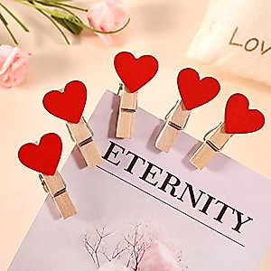 40PCS Clothes Pins Mini Clothespins Colored - Wooden Small Clothespins for Photos Pictures Crafts Colorful Wood Clothing Line Chip Clips Decorative Pin for Photo Decoration Craft (Red Heart)