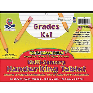 Pacon Multi-Sensory Raised Ruled Tablet, White, 5/8" x 5/16" x 5/16" Ruled 10-1/2" x 8", Ruled Long, 40 Sheets